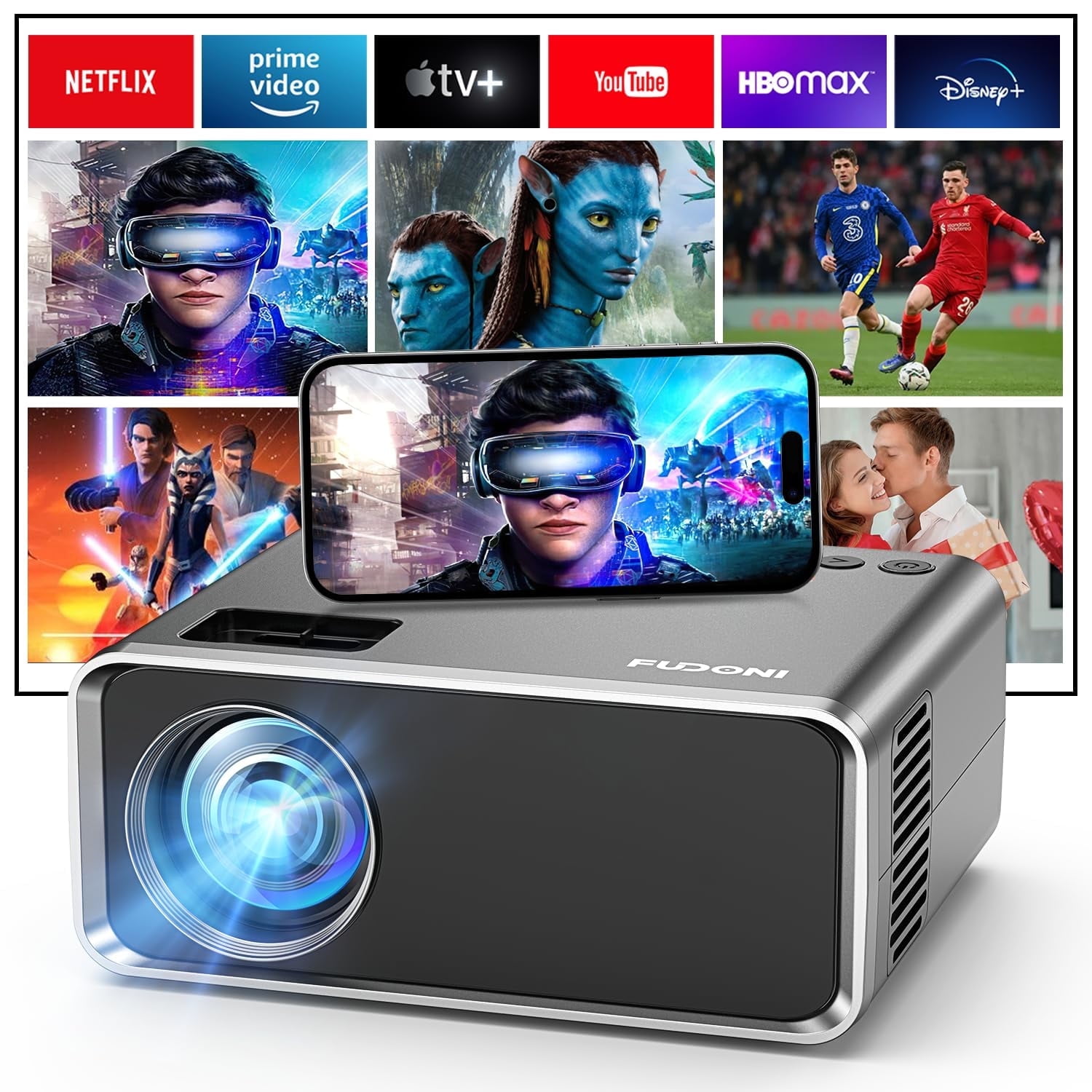 Projector with WiFi and Bluetooth 4K Supported, Upgraded Outdoor Movie ...