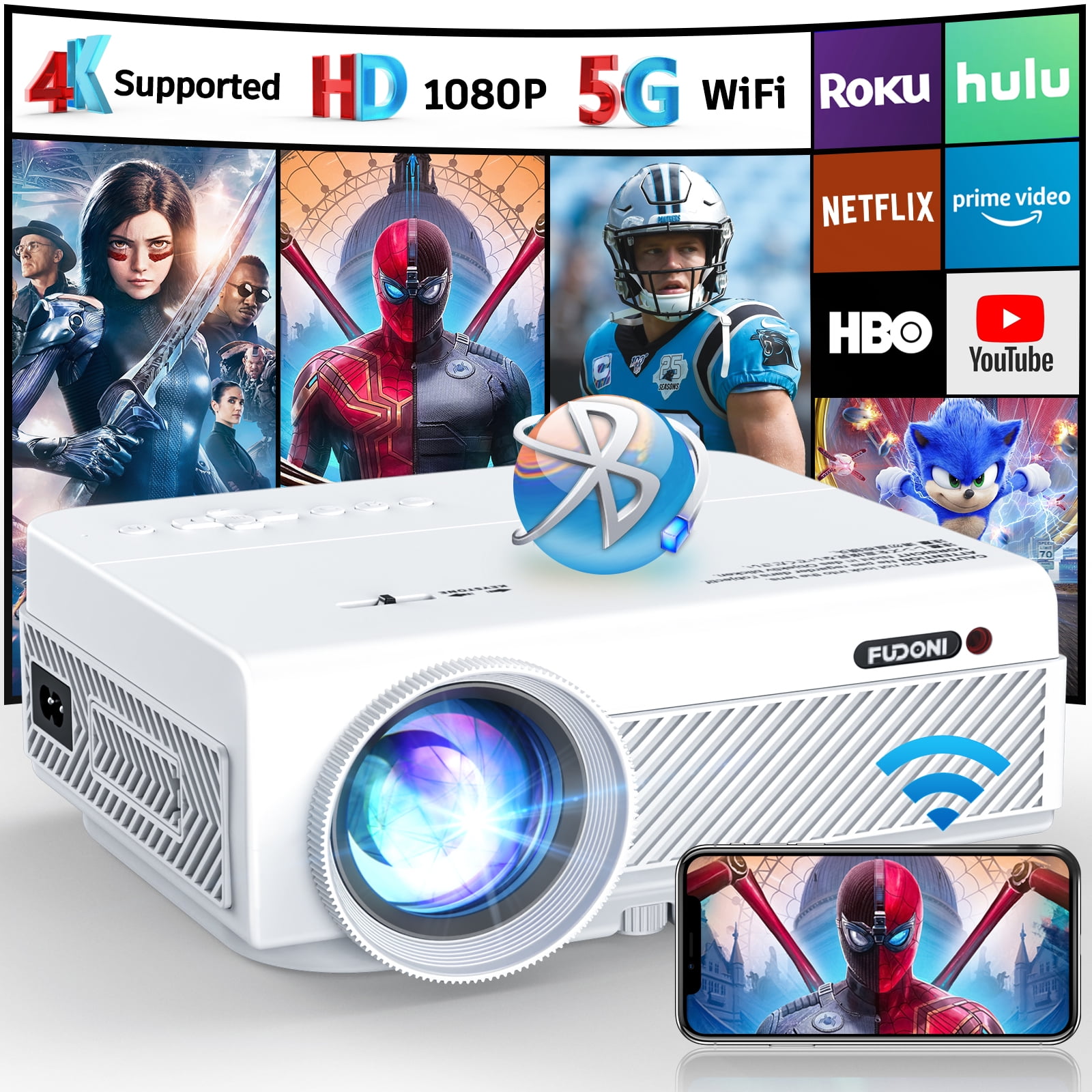 Projector with WiFi and Bluetooth, 5G WiFi Native 1080P Outdoor ...