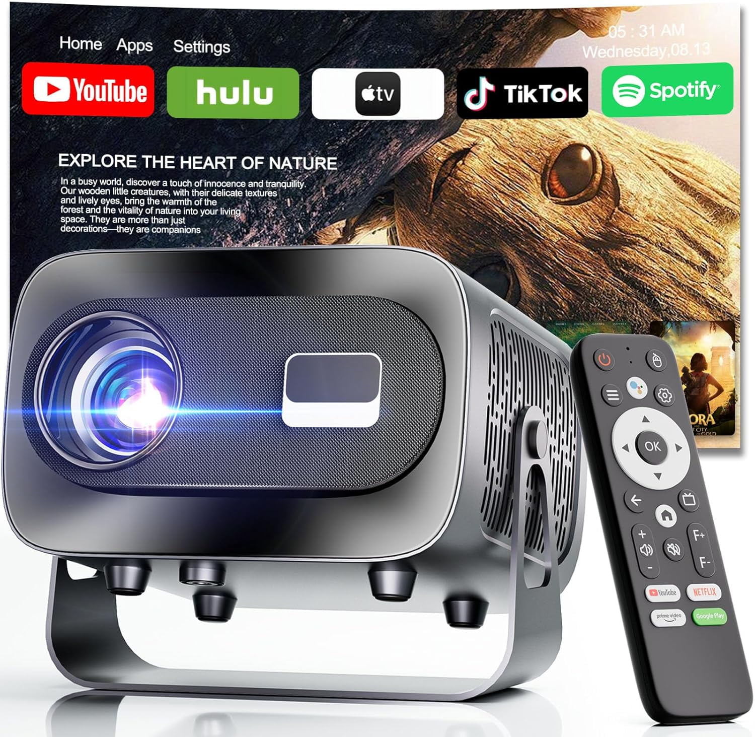 Projector with WiFi and Bluetooth, Electric Focus & Vertical Keystone ...
