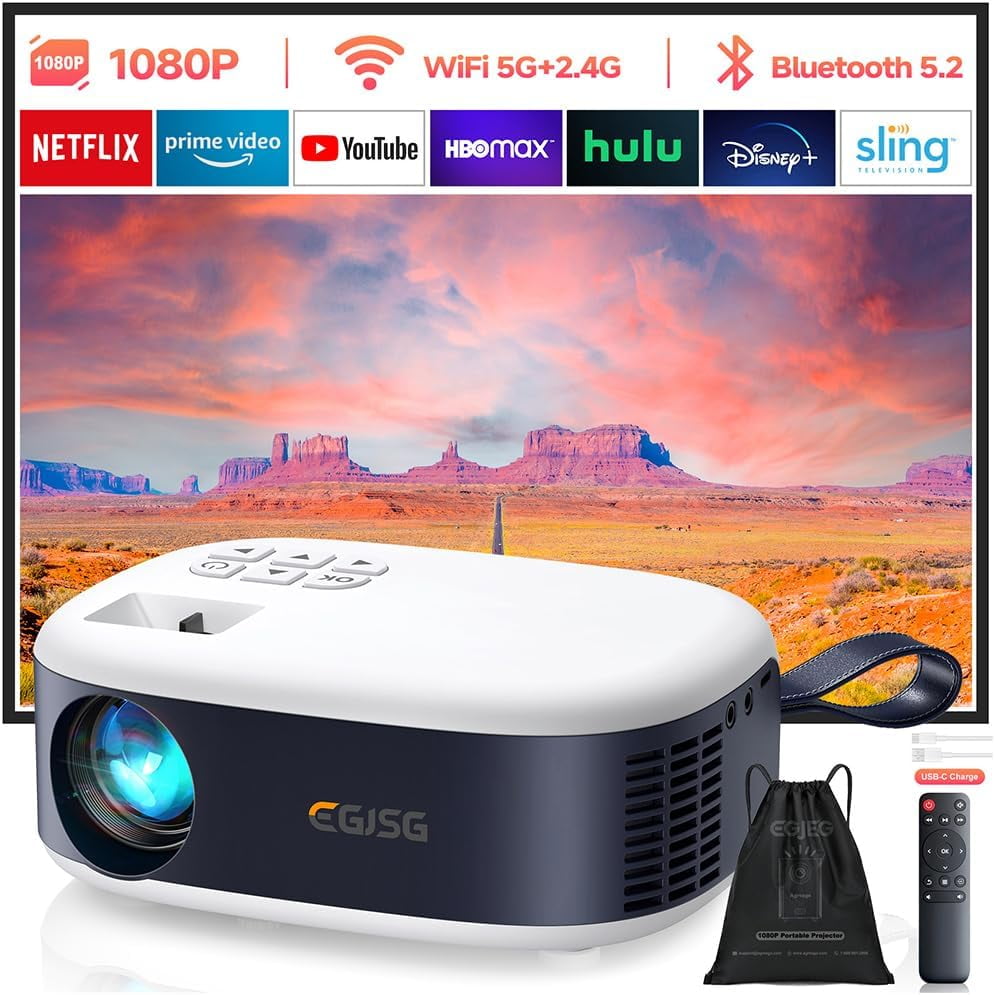 Projector with WiFi and Bluetooth, Full HD 1080P Portable Projector, 4K ...