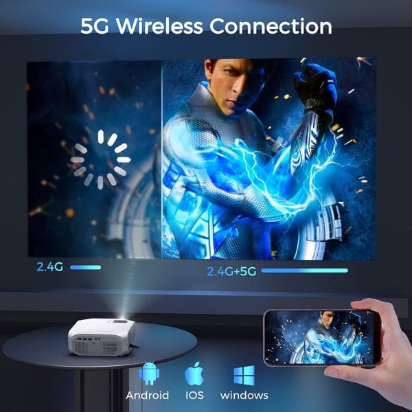 Projector with WiFi and Bluetooth - Native 1080P 5G WiFi 4K projector ...