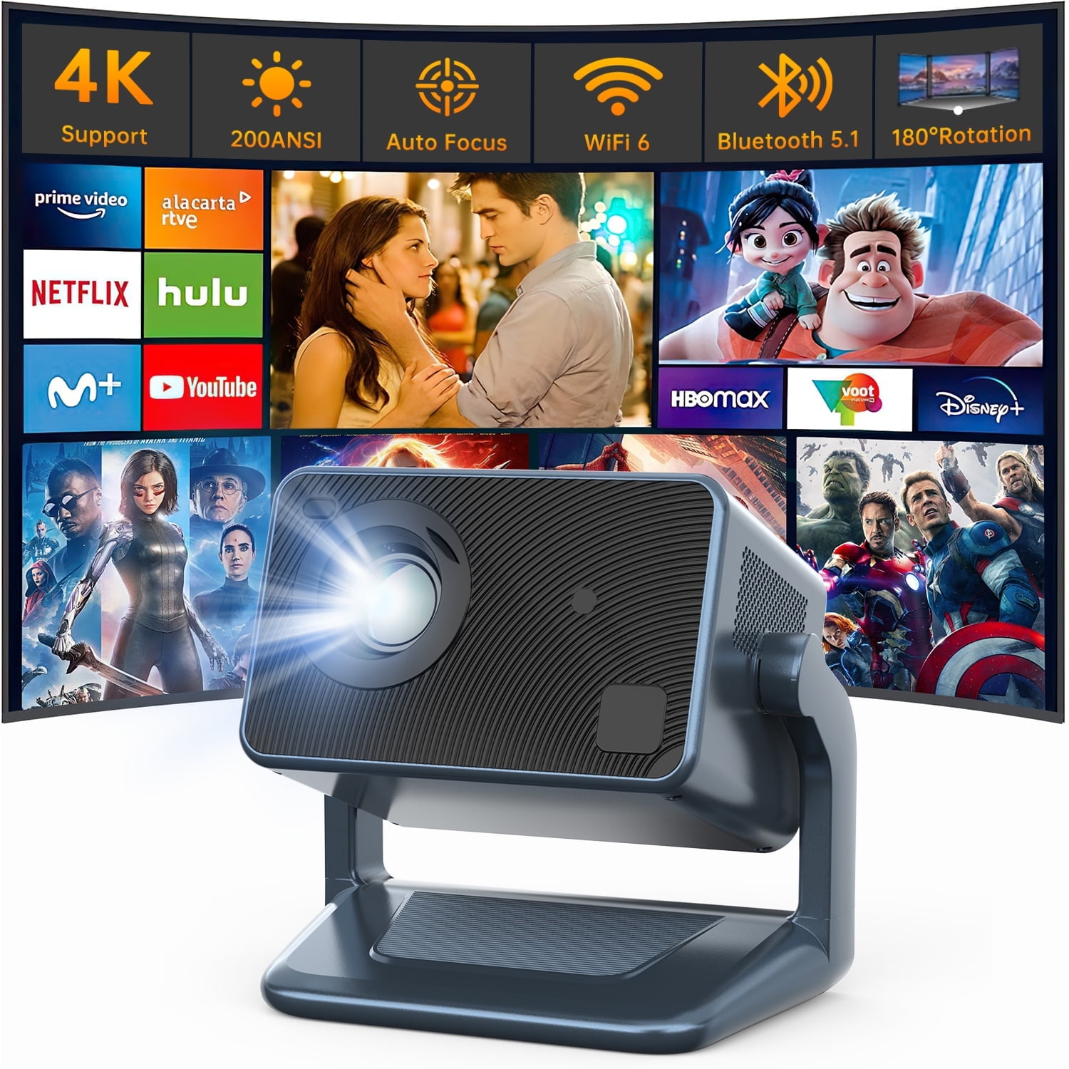 Projector with WiFi and Bluetooth, Native 1080P Projector 4K Supported ...