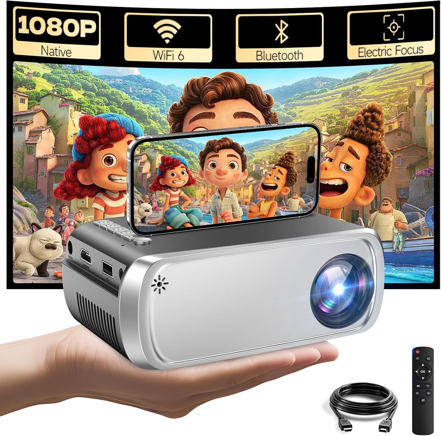 Projector with WiFi and Bluetooth, Upgrade Video Projector, Mini Movie ...