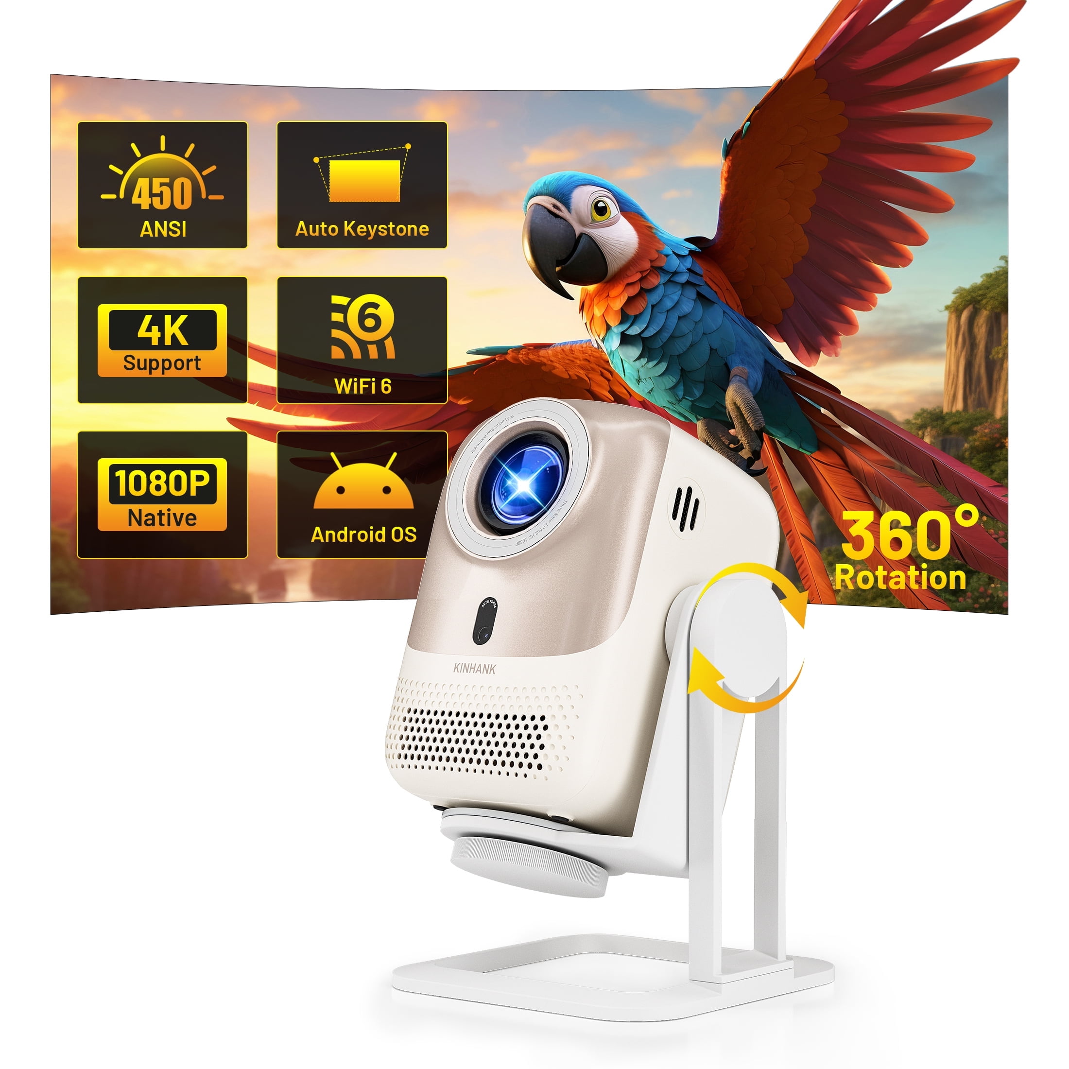Projector with WiFi6 and Bluetooth 5.2, 4K Support 450ANSI Native 1080P ...