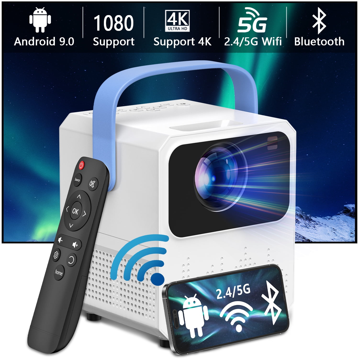 Projector with Wifi and Bluetooth,AILKIN Portable Mini Smart Projector ...