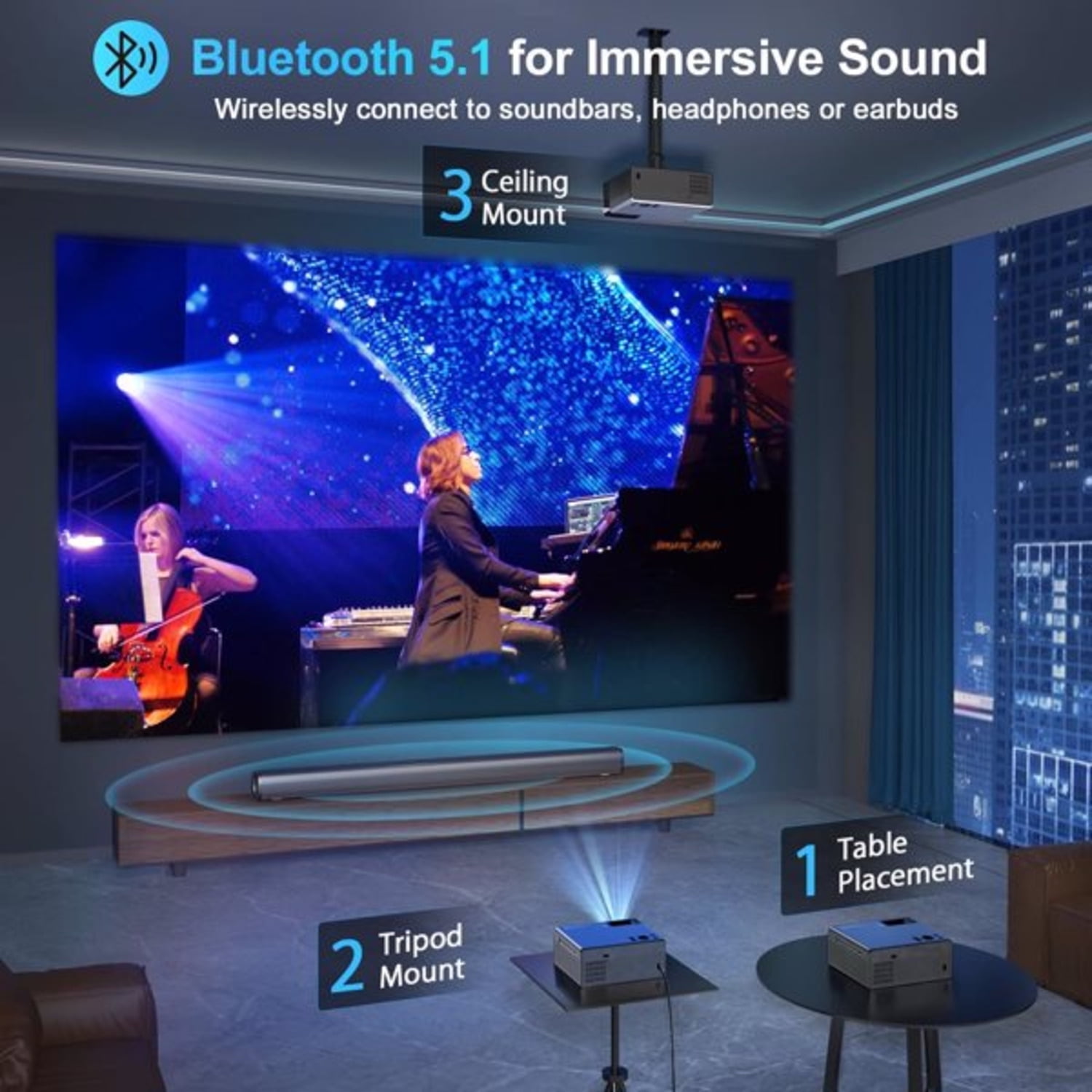 Projector With Wifi And Bluetooth Projector 4K Support Native 1080P ...