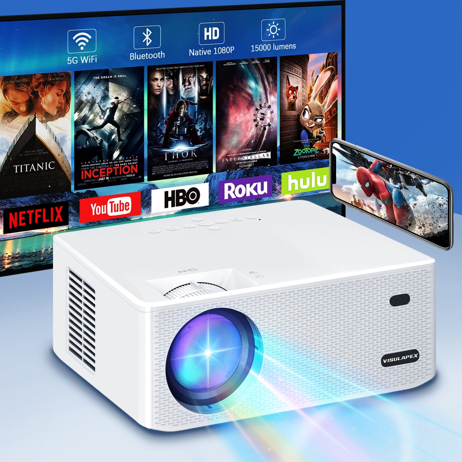 Projector with WIFI and Bluetooth,HD 1080P Portable Movie Projector ...