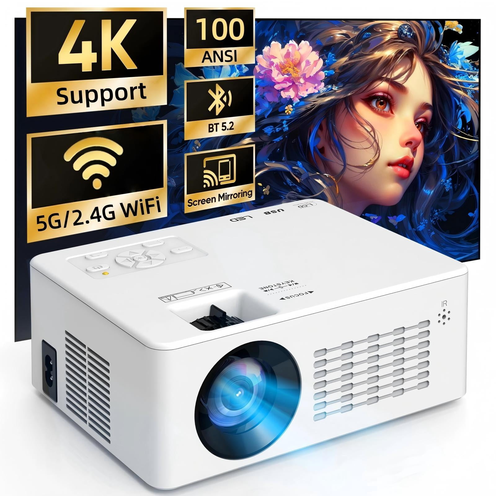 Projector with WiFi and Bluetooth 5.2, Support 4K 1080P Video Projector ...