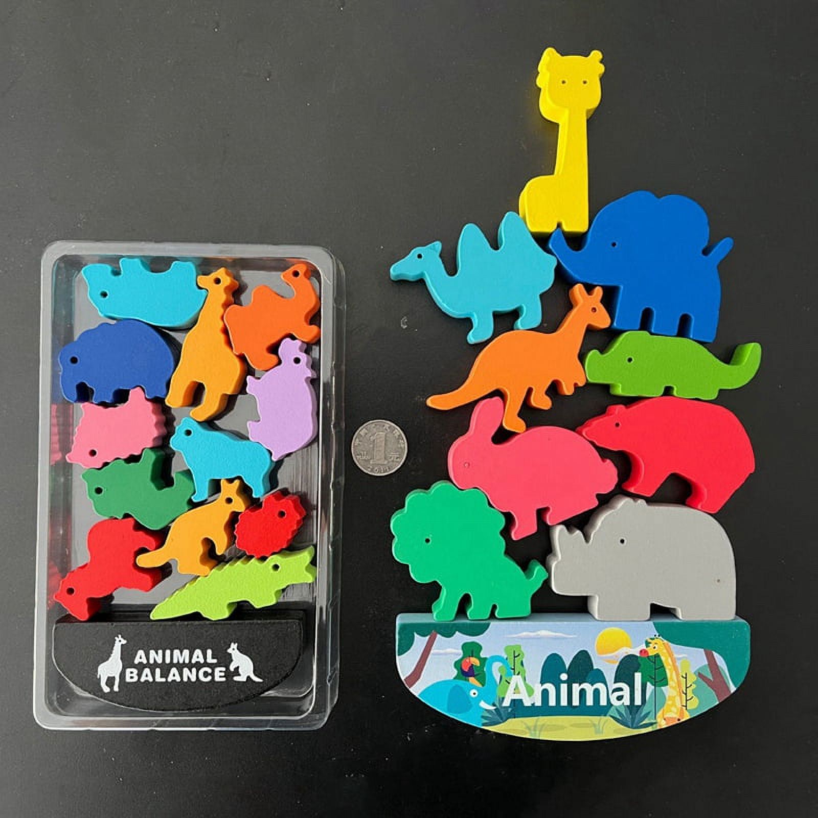 Projectretro Wooden Stacking Toys for Toddlers Cute Zoo Animals Stacking Blocks Balance Game ...