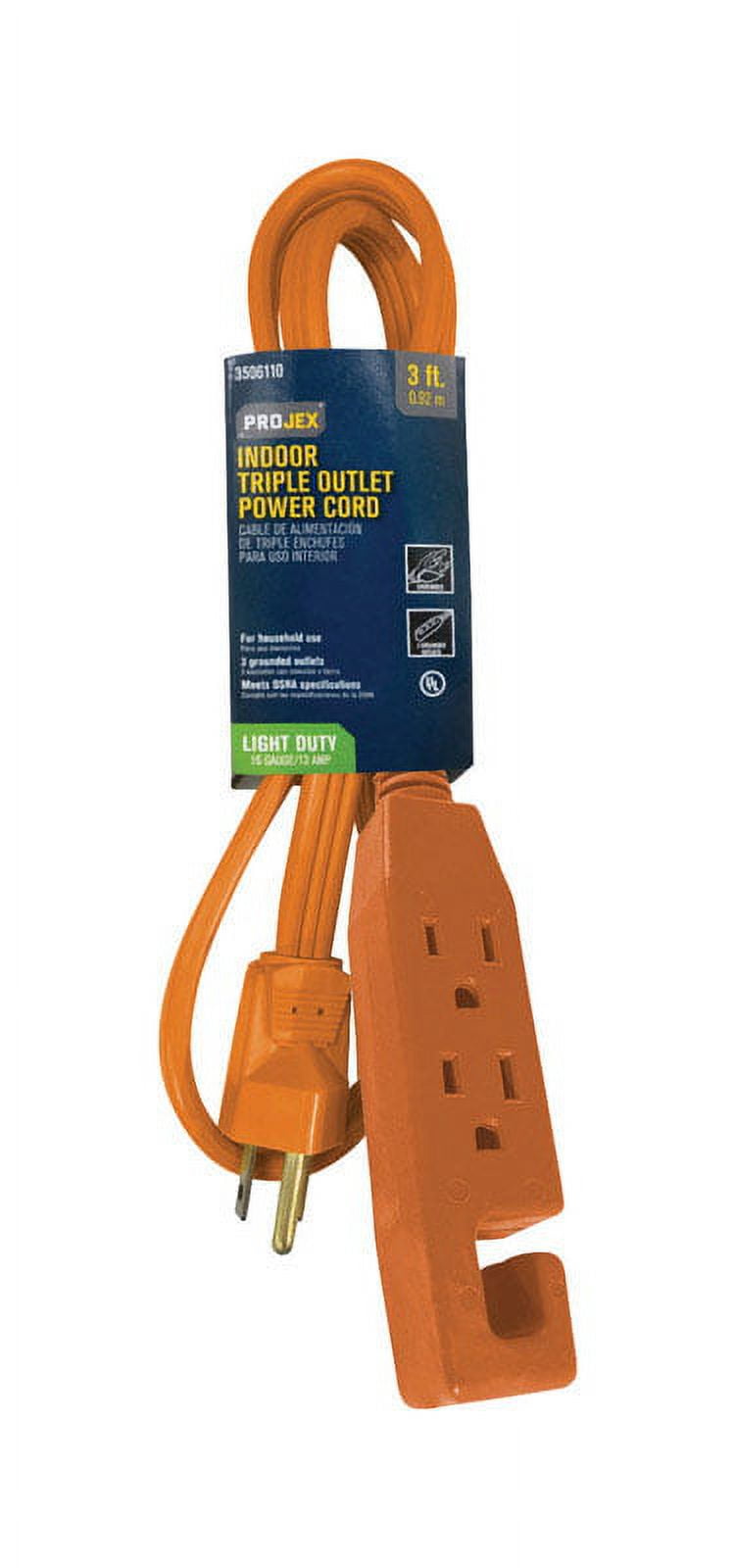 Projex 1Ip-1-3;Ogp Indoor 3 Ft. L Orange Triple Outlet Cord - Walmart.com