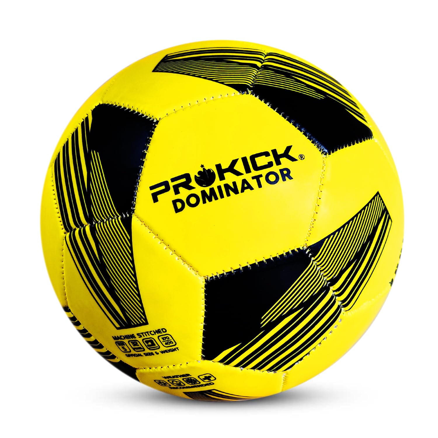 Prokick DOMINATOR Machine Stitched 32 Panel Football, Size 5 | Yellow ...