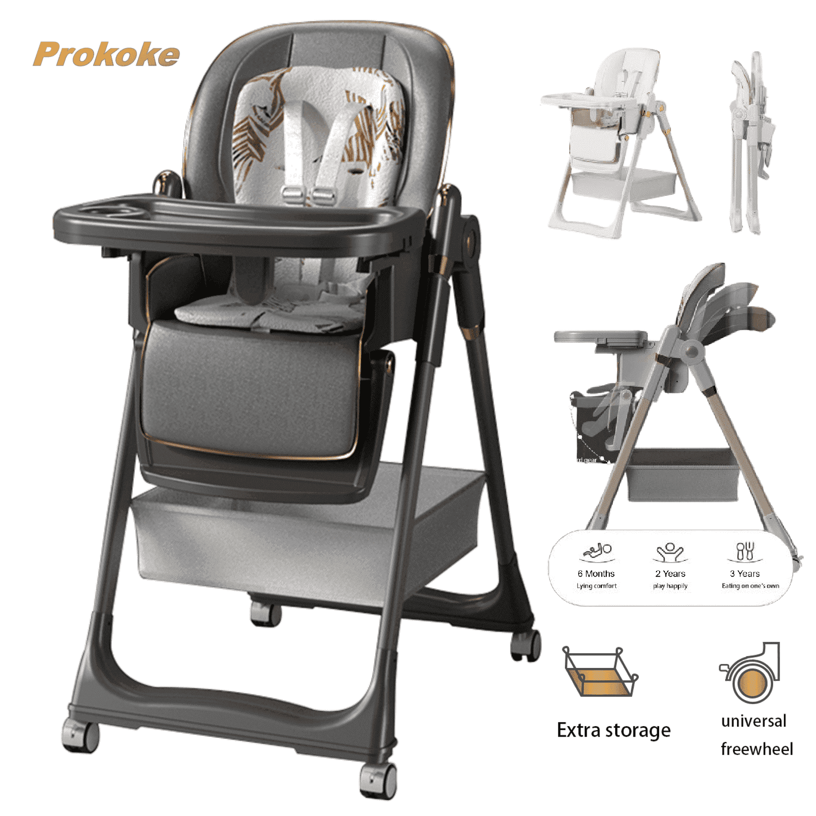 Prokoke Baby High Chairs,Baby Portable Folding Dining Chairs for 6 ...