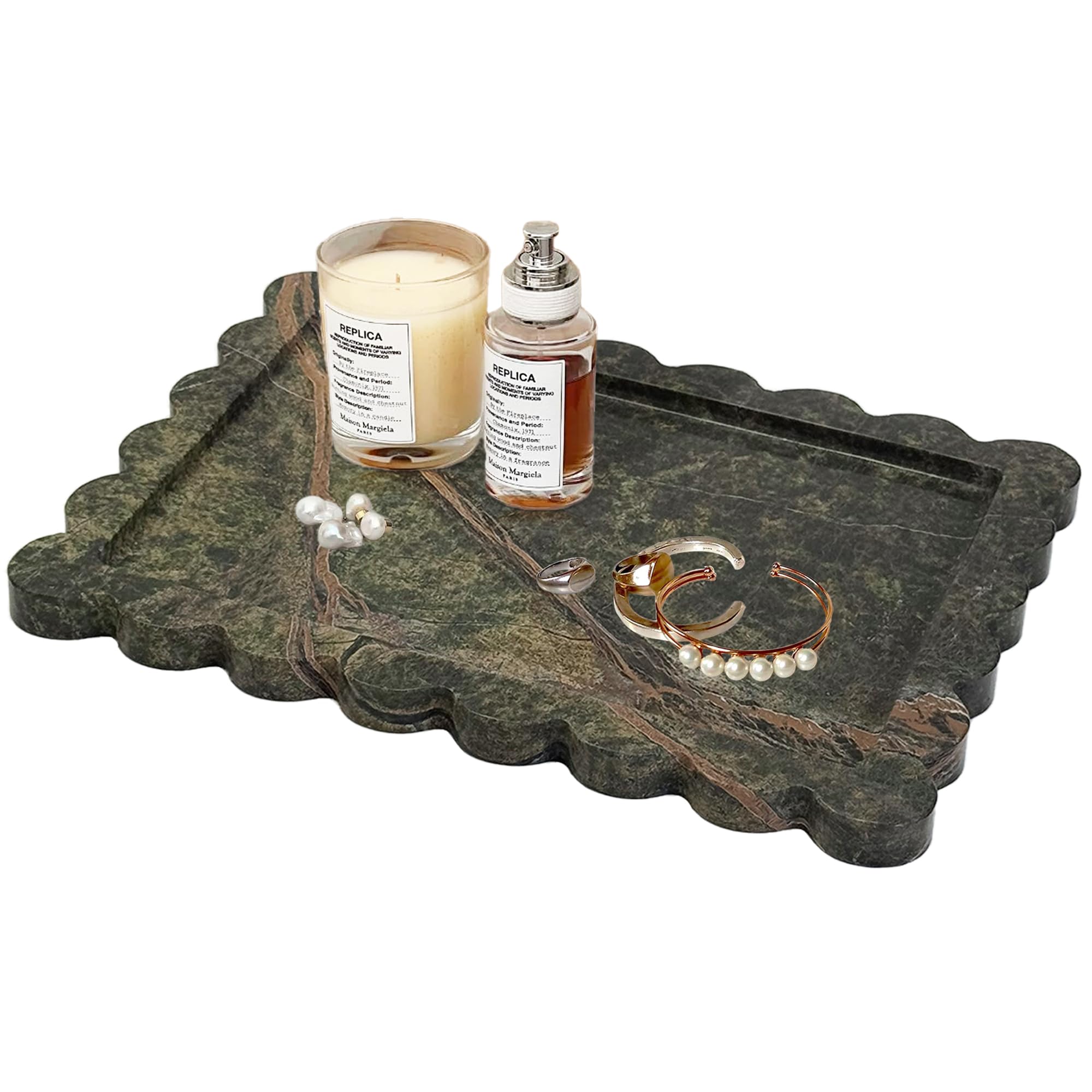 Prolee Scalloped Marble Tray 100% Marble Vanity Trays for Bathroom 12 ...
