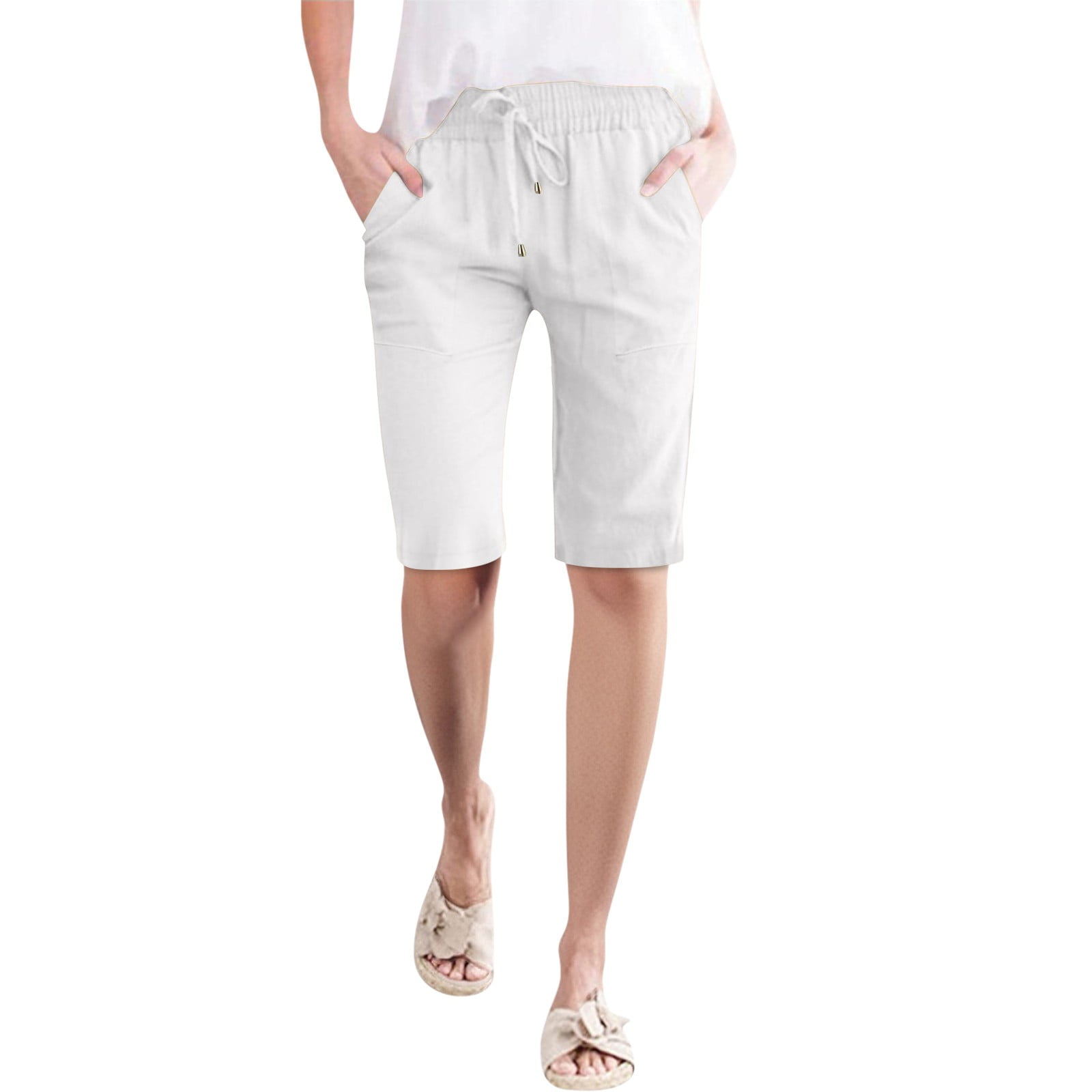 Prolriy Bermuda Shorts for Women Linen Pants for Women 2025 Cotton ...