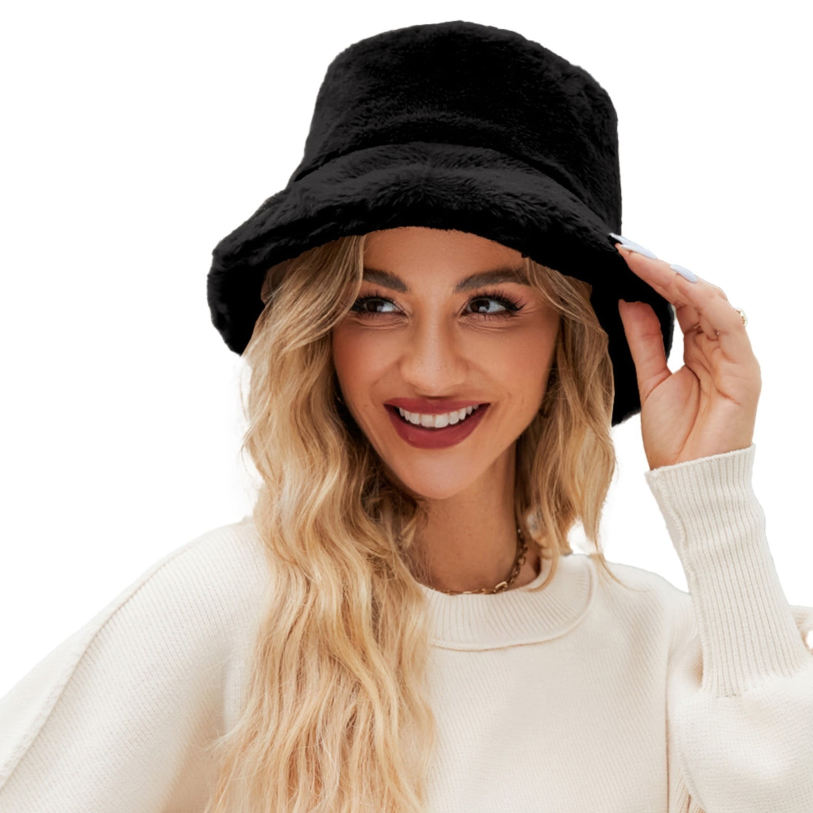 Prolriy Bucket Hats for Woman Fuzzy Bucket Hat Faux Superficial ...