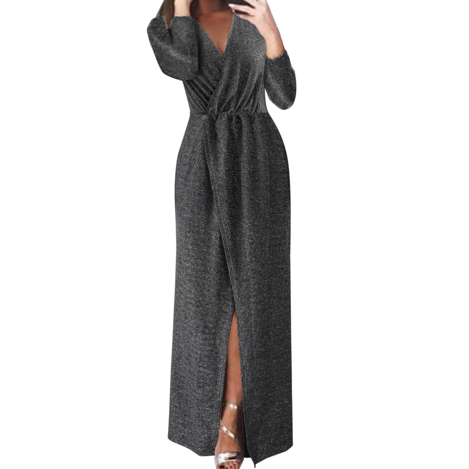 Prolriy Cocktail Dress Prom Dresses Women's Sequin Long Sleeve V Neck ...