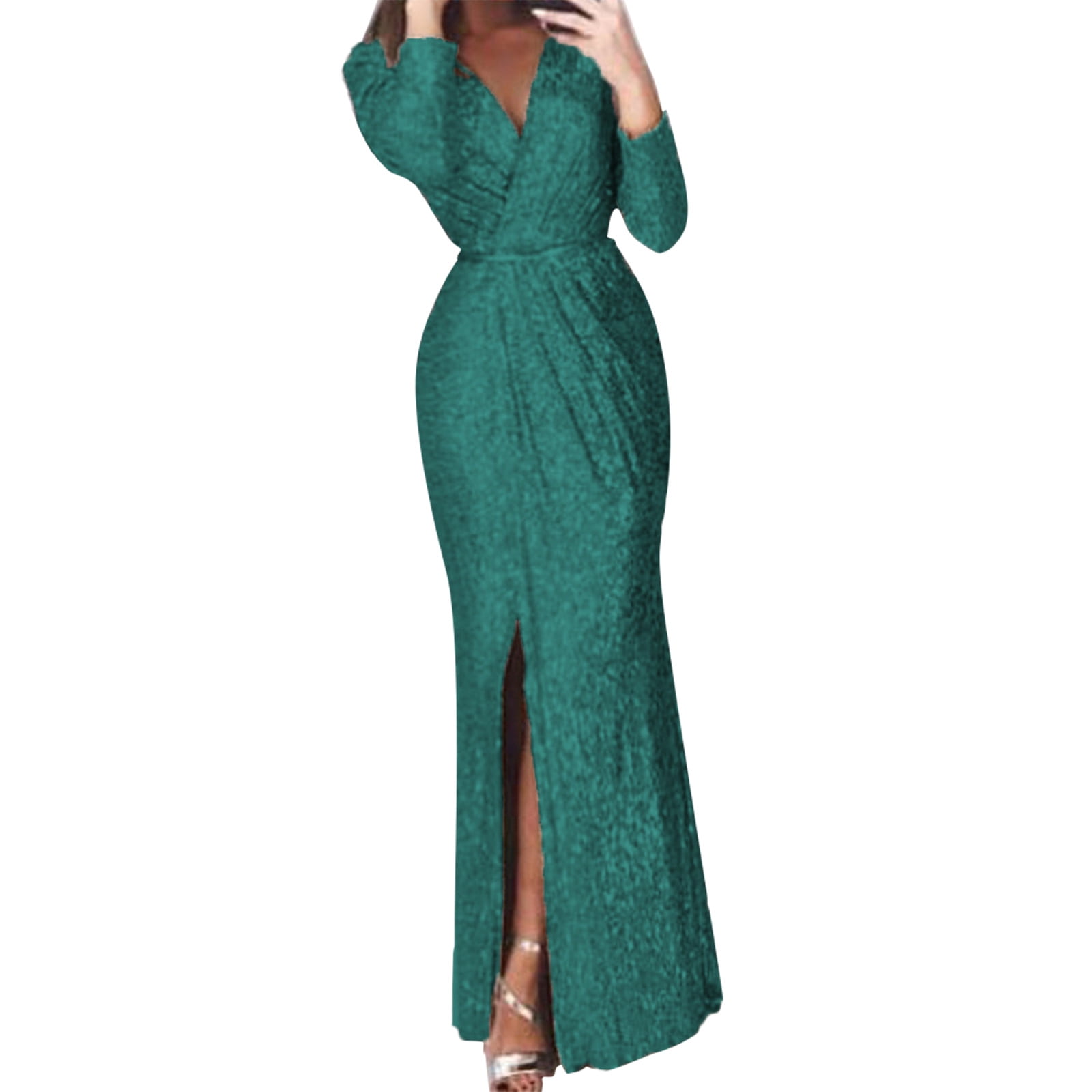 Prolriy Cocktail Dress Prom Dresses Women's Sequin Long Sleeve V Neck ...