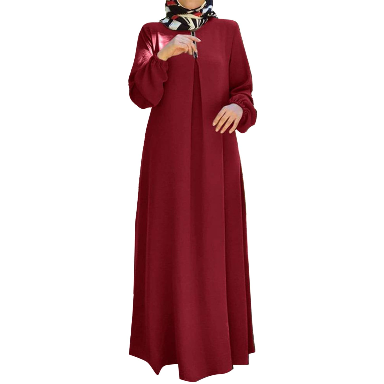 Prolriy Dresses for Women 2024 Women Polka Dot Print Muslim Dress Long ...