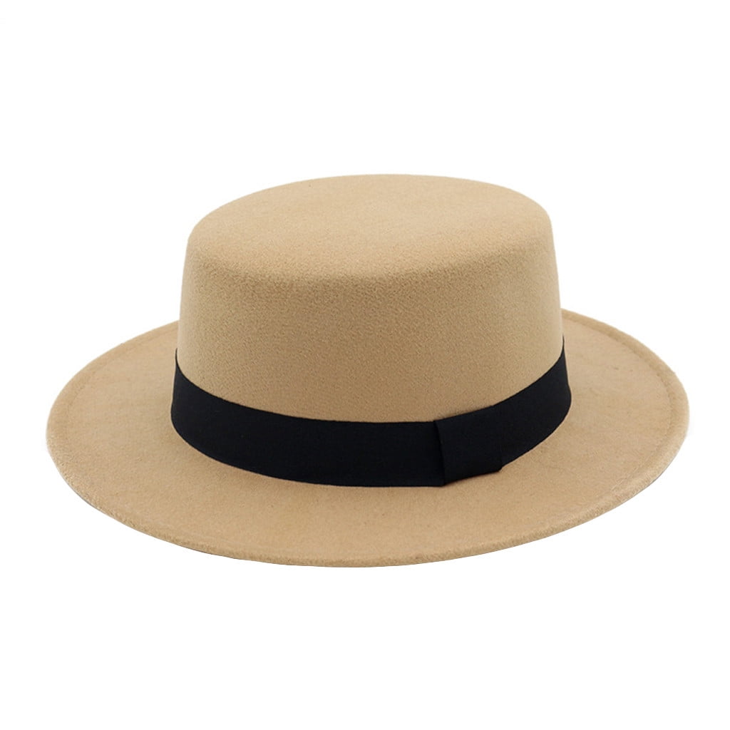 Prolriy Fedora Hats for Men Womens Wide Brim Wool Flat Top Fedora Hat ...