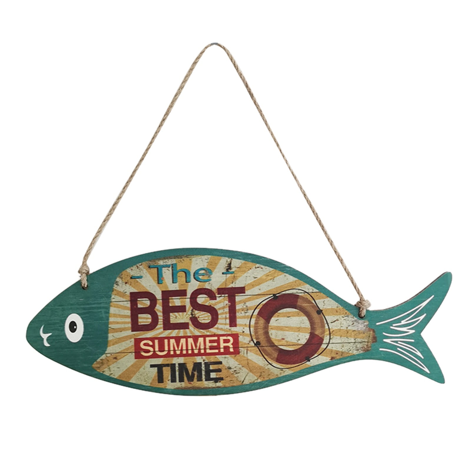 Prolriy Hangs Summer Wooden Fish Welcome Sign Nautical Wall Art Decor ...