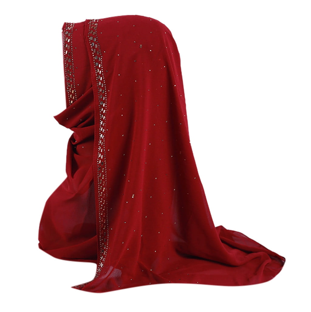 Prolriy Hijab Scarf for Women Gold Glitters Plain Chiffon Muslim Hijab ...