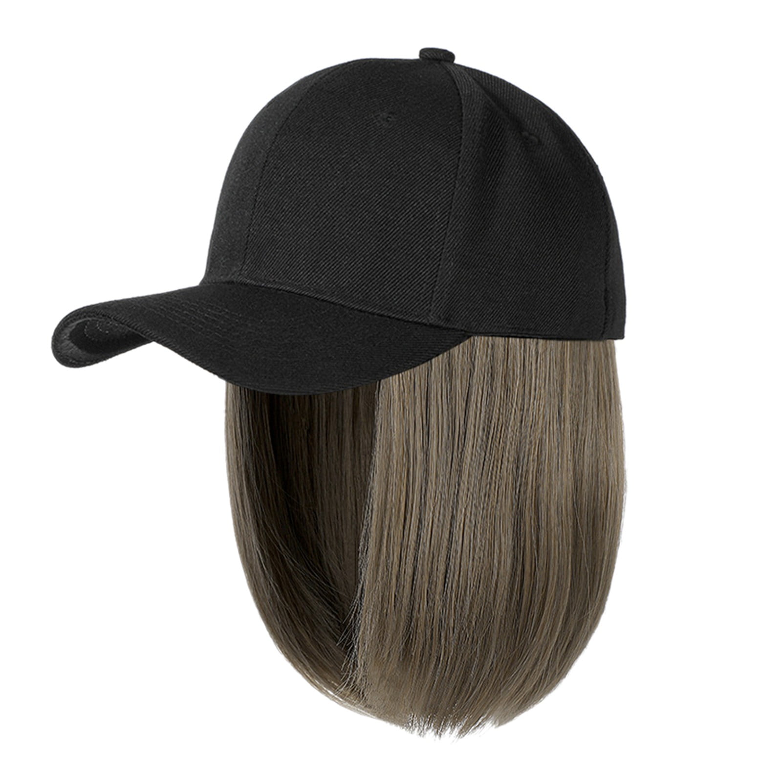 Prolriy Human Hair Wig Baseball Cap with Hair Extensions Straight Short ...