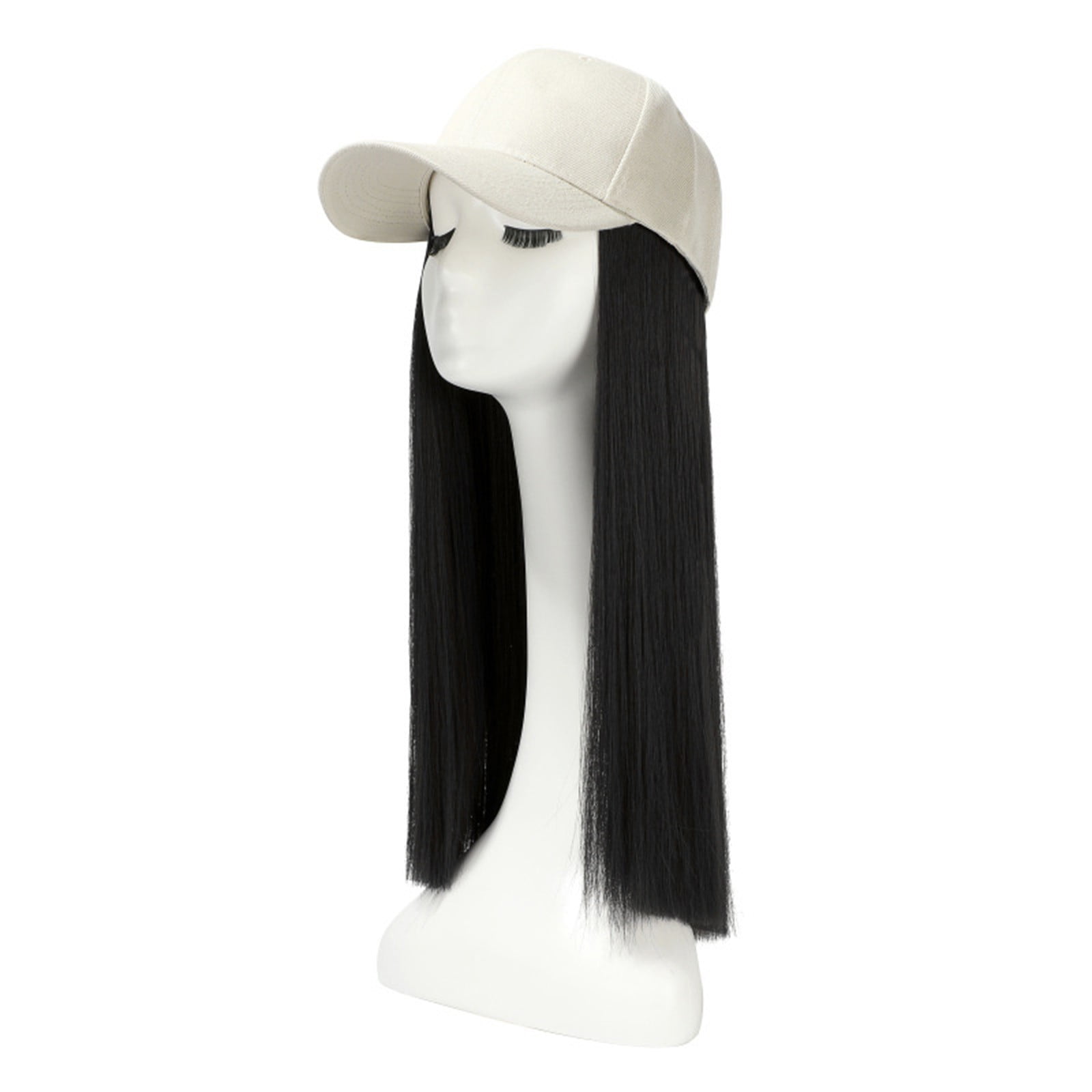 Prolriy Human Hair Wig Hat Long Hair Attached Hair Wig Hair Baseball ...