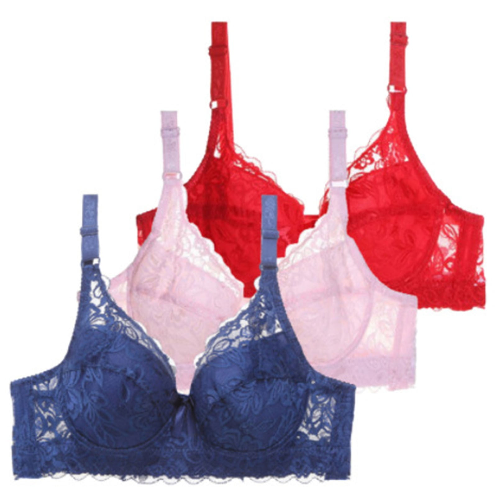 Prolriy Lace Bras for Women, Women's 3Pc Bra Casual and Fashionable Large Size Bra Thin Sponge ...