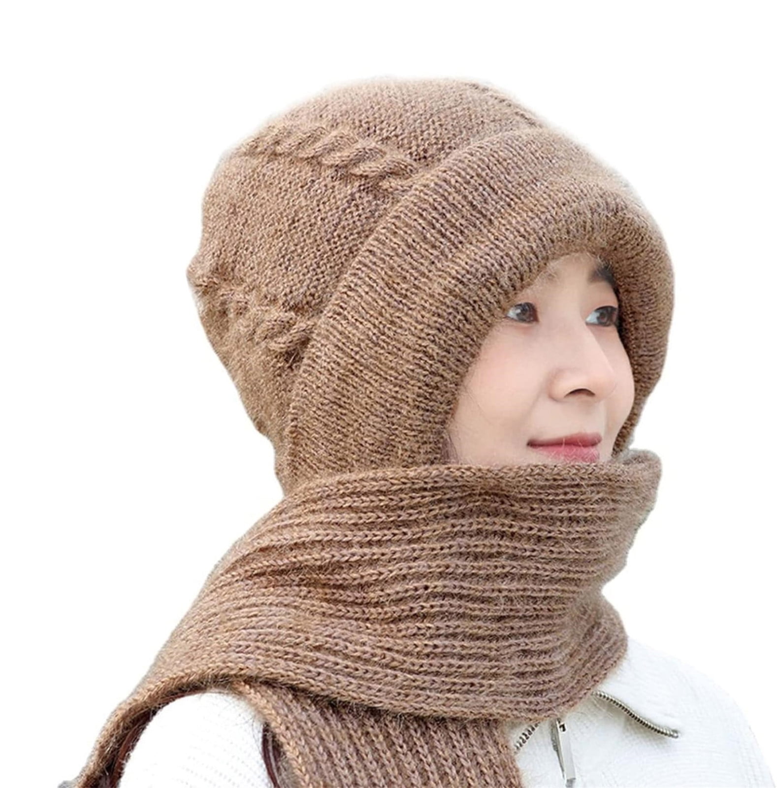 Prolriy Neck Gaiter Integrated Ear Windproof Cap Scarf Knitting Thick ...