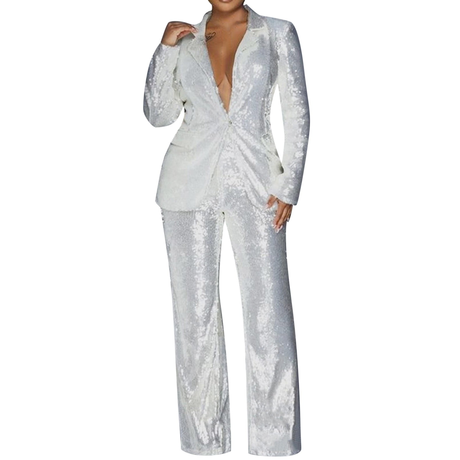Prolriy Pant Suits for Women Womens Suits Set Sequin 2 Piece Pants Set ...
