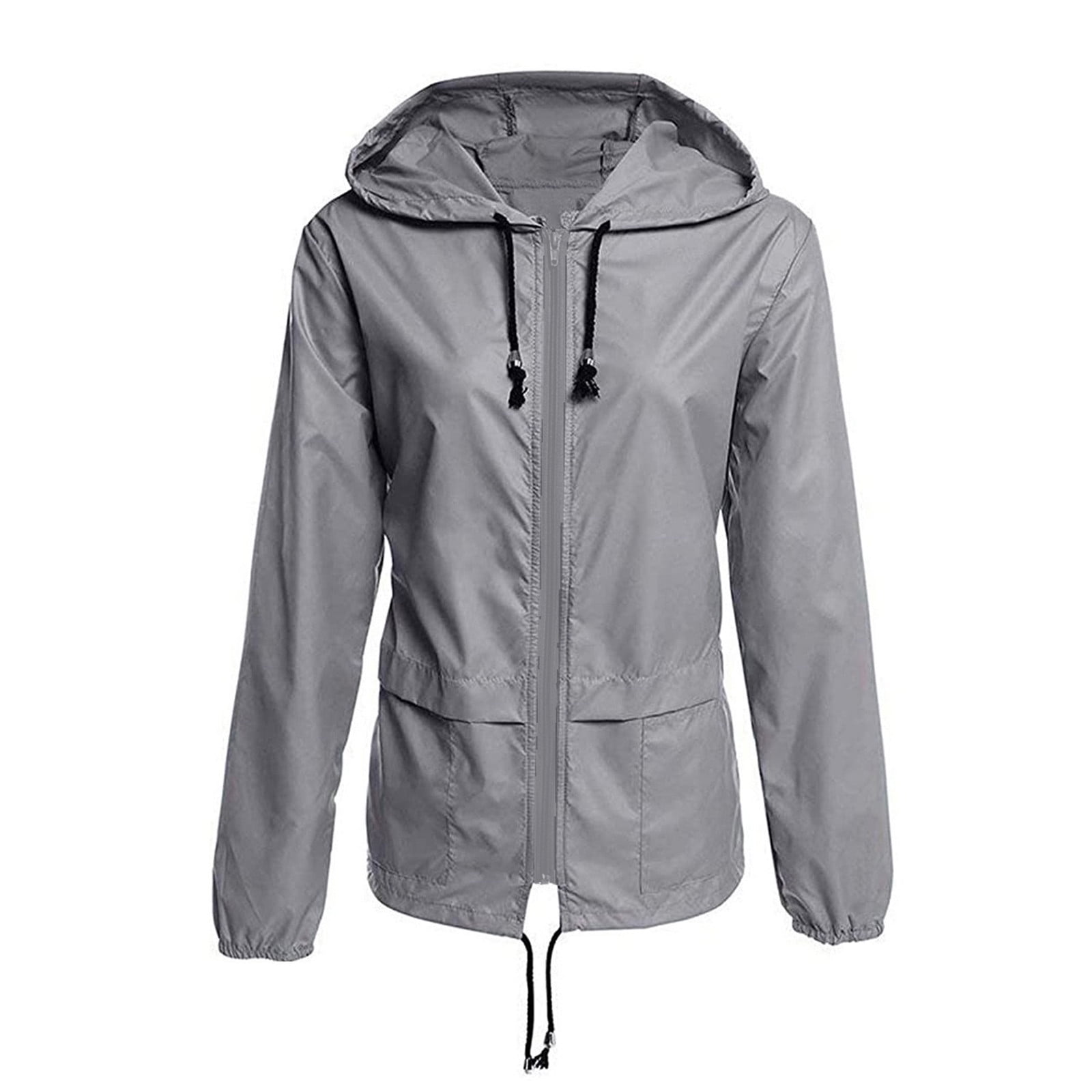 Prolriy Rain Jacket Women Solid Long Sleeve Pocket Outwear Loose ...