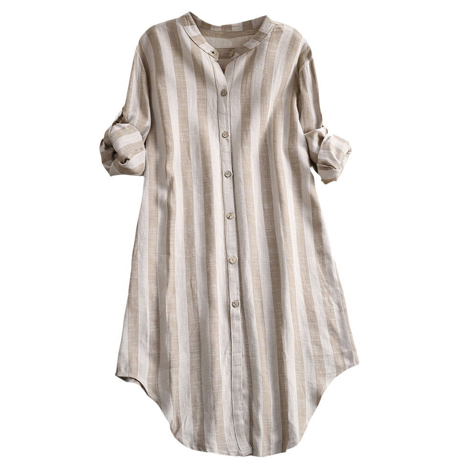 Prolriy Tunics or Tops To Wear with Leggings Women Pullover Tunic Top Blouse Size Button Up Striped Plus Cotton Women s Blouse Summer Tops for Women Trendy Womens Tops Khaki XXL Walmart