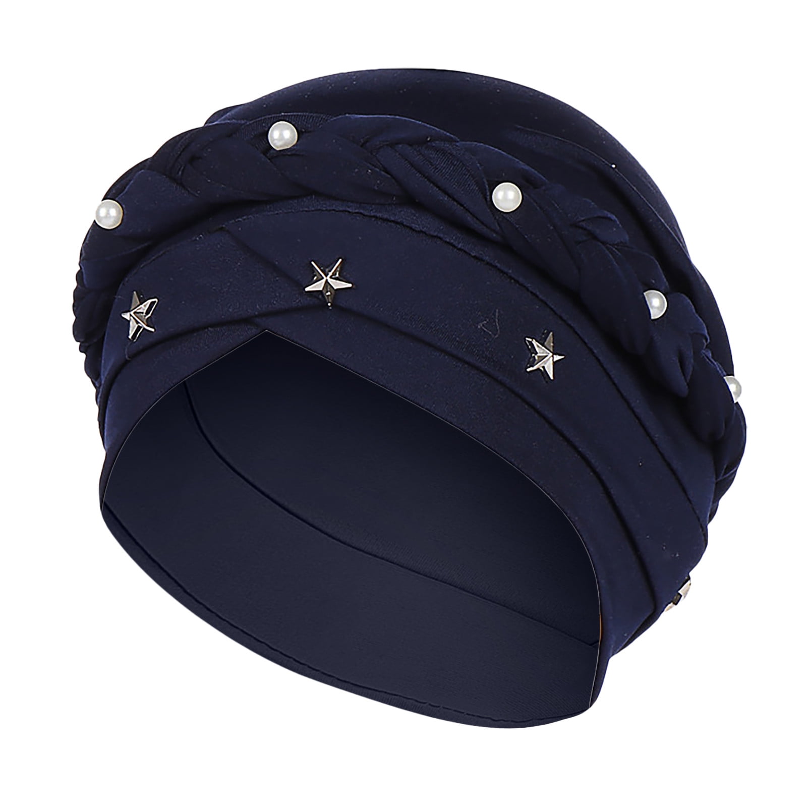 Prolriy Turbans for Women, Women Beading Braid Hat Muslim Ruffle Cancer ...