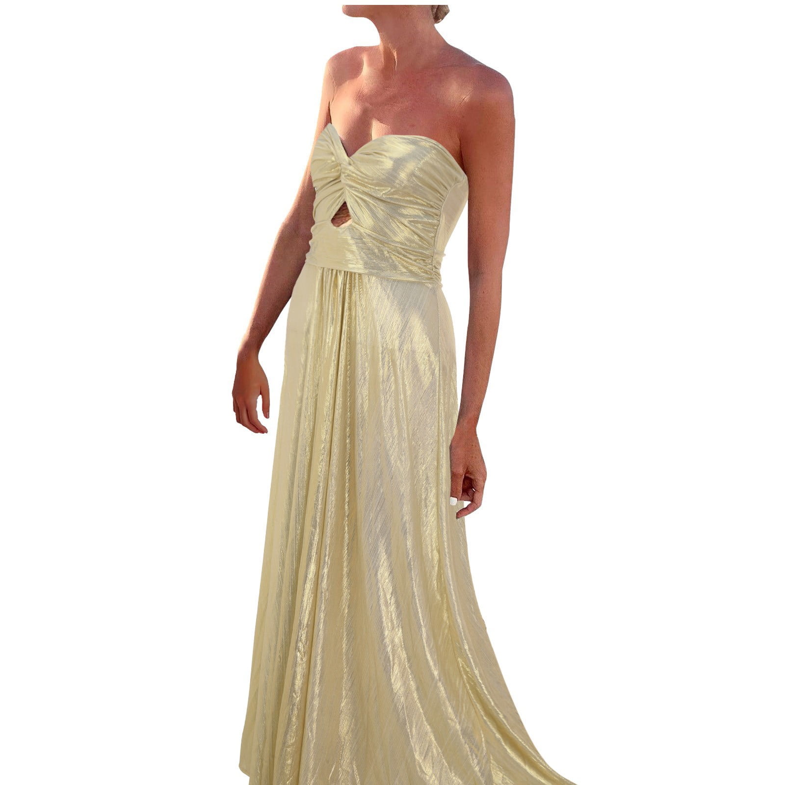 Prolriy Wedding Guest Dresses for Women Temperament Bronzing Chest Wrap ...