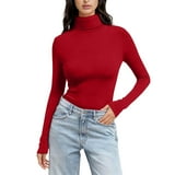 Prolriy Womens Basic Tops Women's Turtleneck T-Shirt, Solid Color Long ...