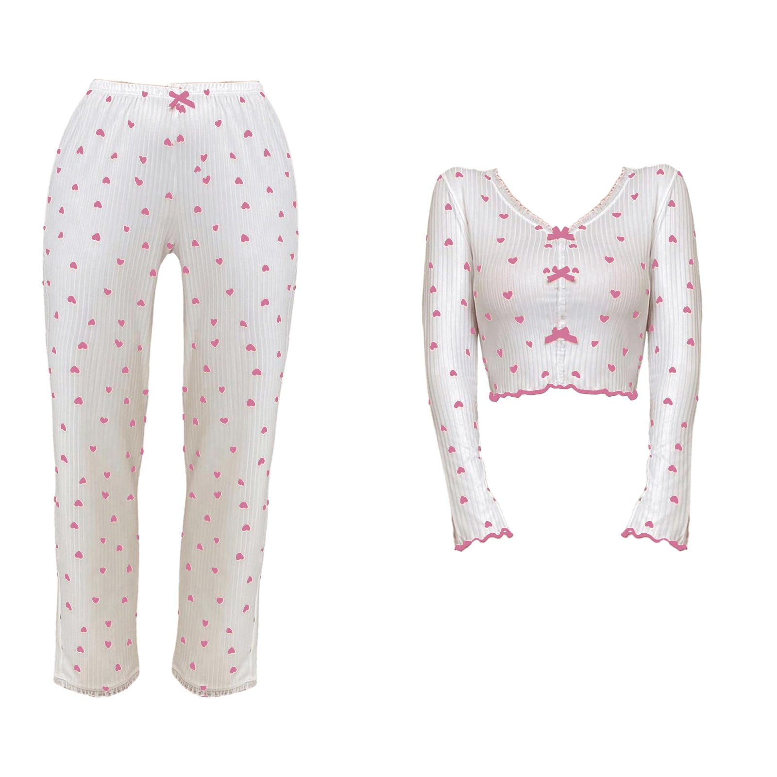Prolriy Womens Pajama Sets, Women's Soft Cute Long Sleeve Pajama Set V ...