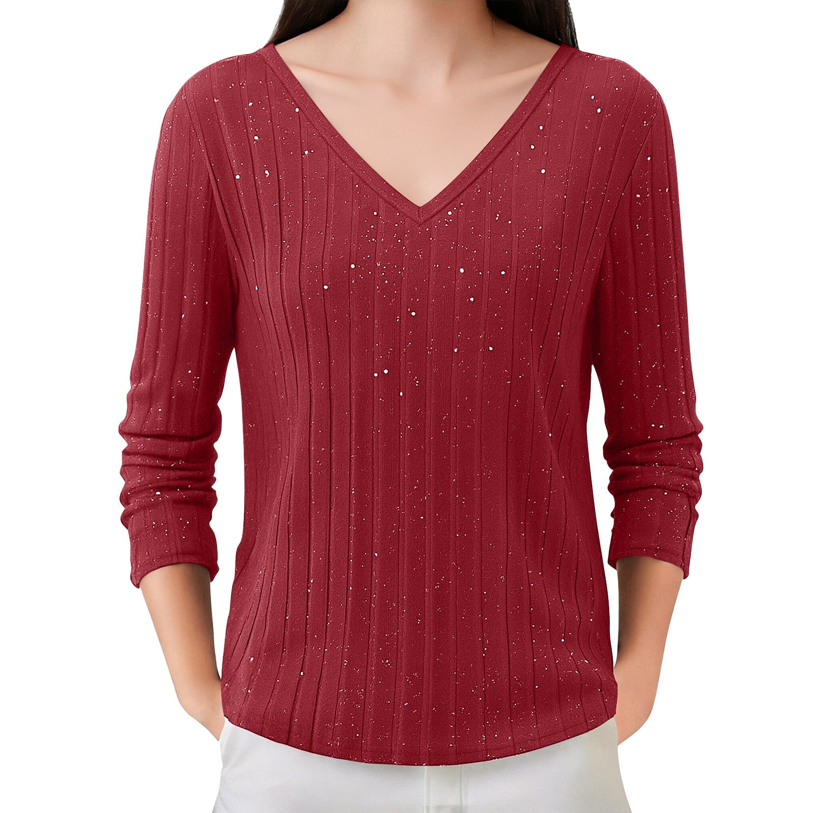 Prolriy Womens Sweaters Women's Winter Glitter Sweater with V-Neck and ...