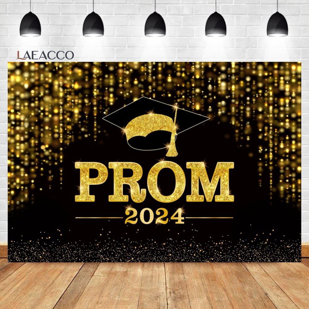Prom 2024 Backdrop Black And Golden Glitter Light Graduation Congrats ...