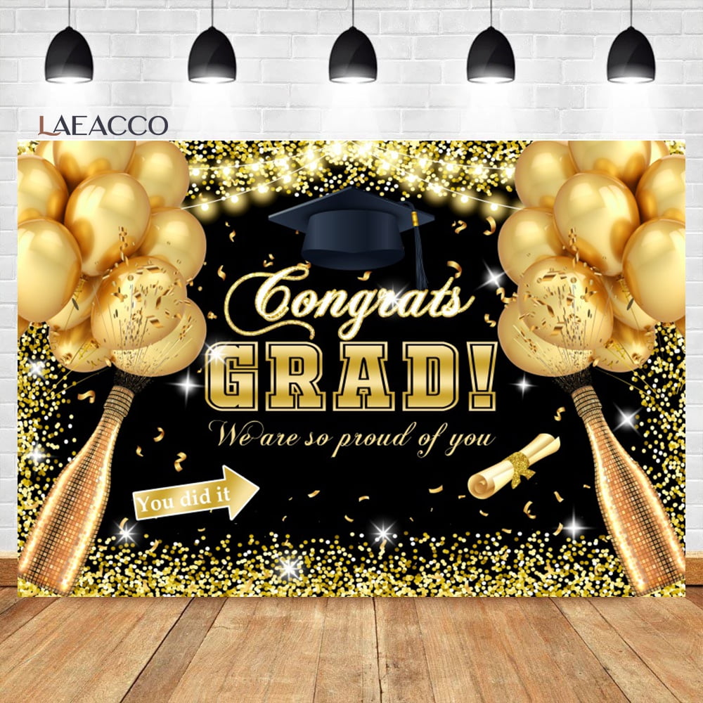 Prom 2024 Backdrop Black And Golden Glitter Light Graduation Congrats ...