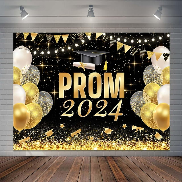 Prom 2024 Backdrop Black and Gold Balloons Graduation Prom Night ...