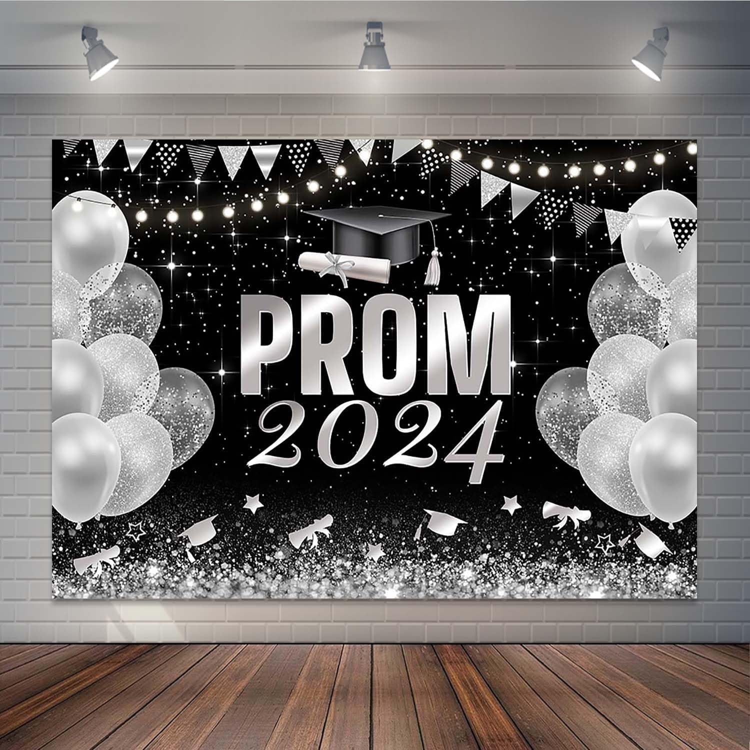 Prom 2024 Backdrop Black and Silver Balloons Graduation Prom Night ...