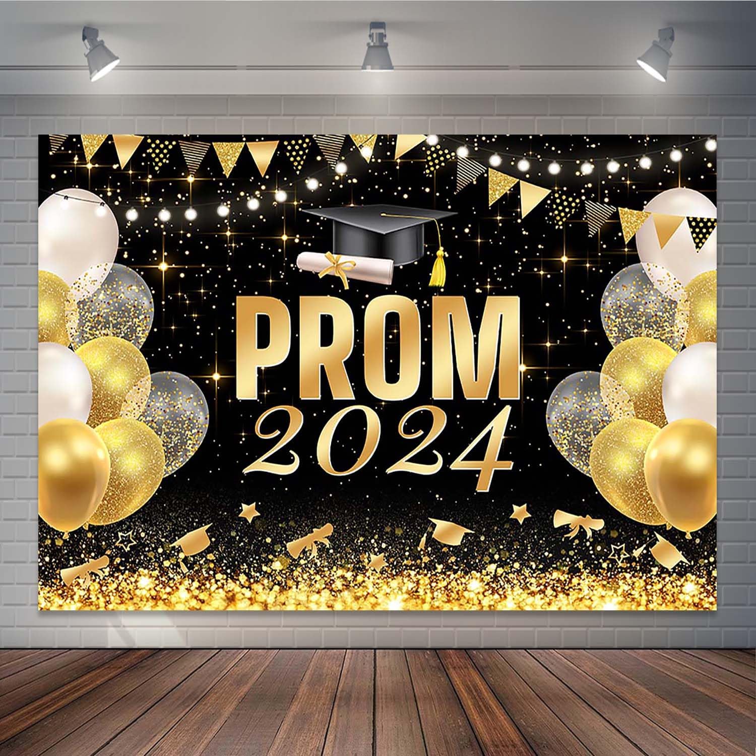 Prom 2024 Background Black And Gold Glitter Balloons Prom Night ...