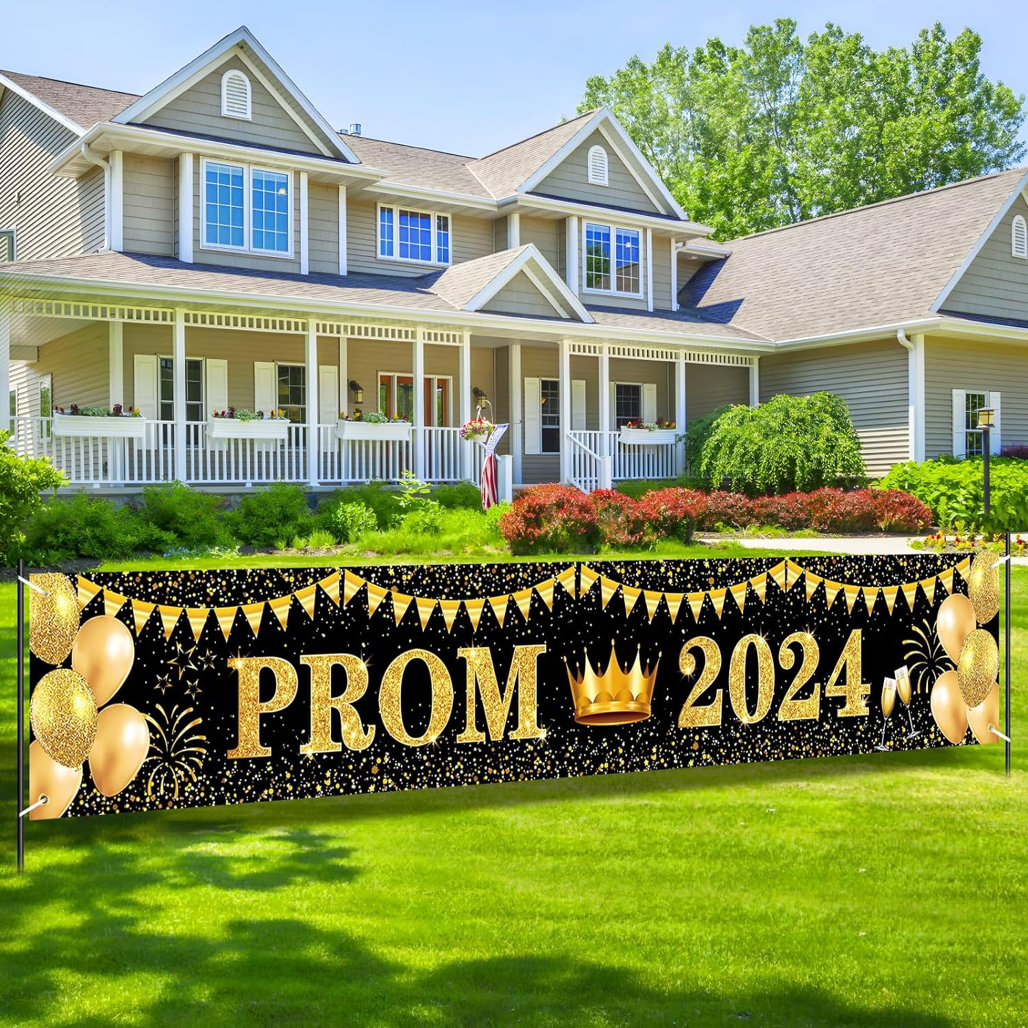 Prom 2024 Banner Graduation Party Decorations Black and Gold Congrats ...