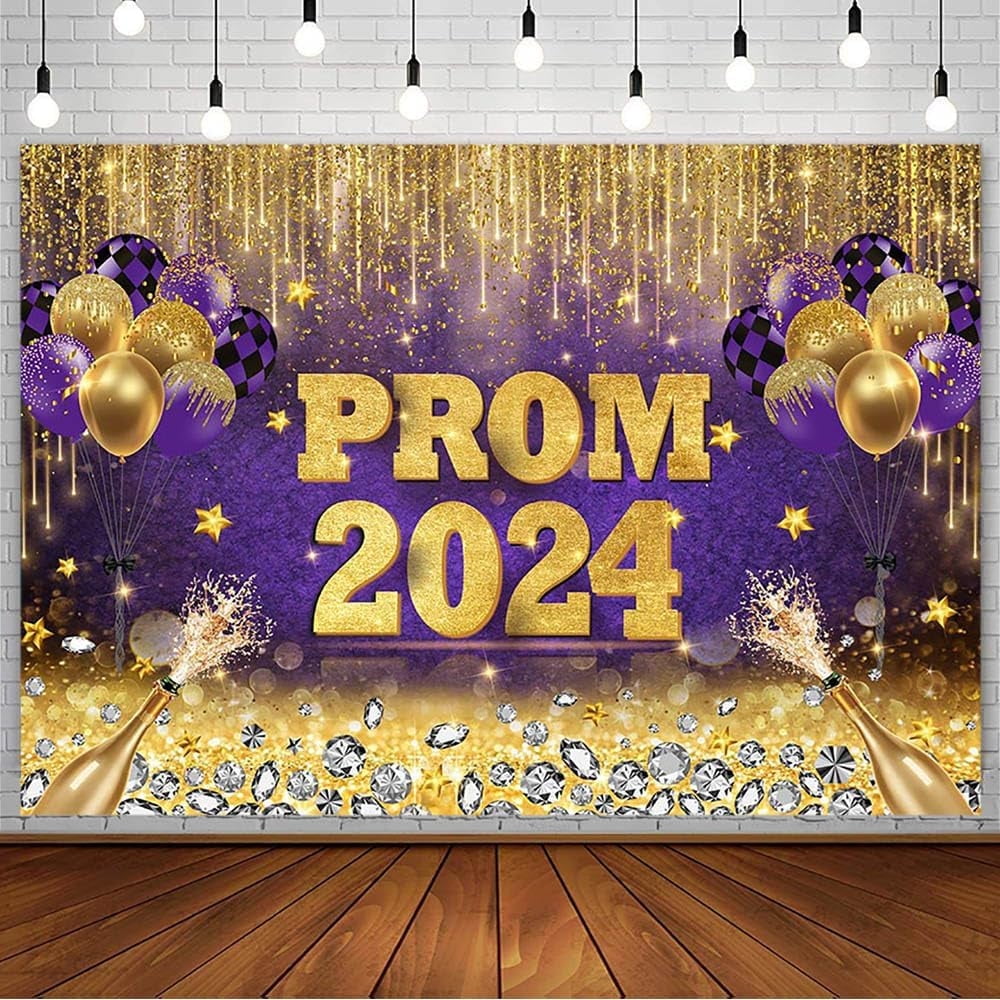 Prom 2024 Congrats Grad Backdrop Purple Gold Graduation Photography ...