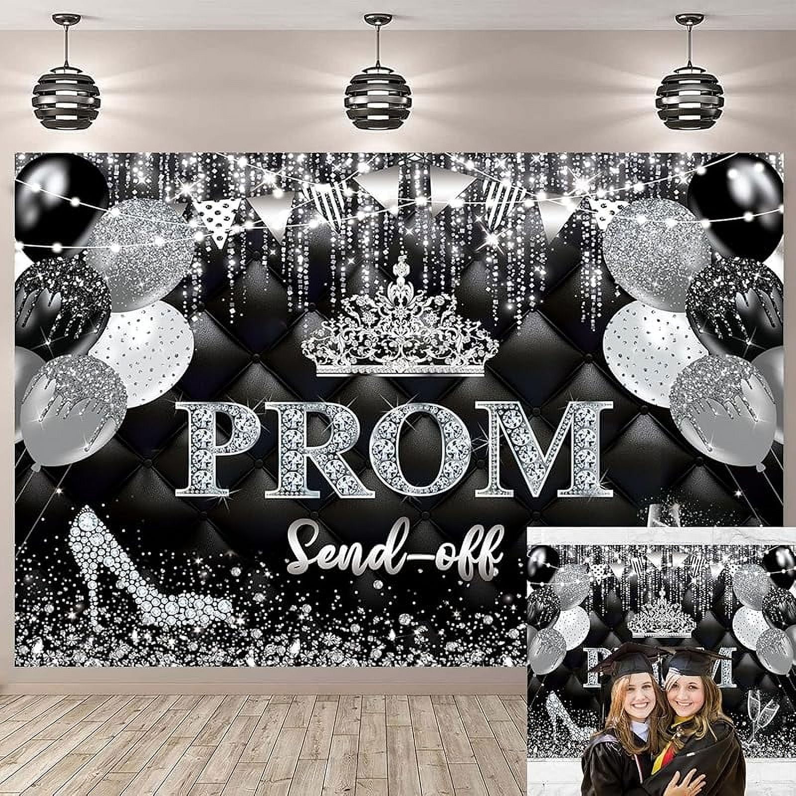 Prom 2025 Backdrop Black and Gold Silver Glitter Prom Send Off ...