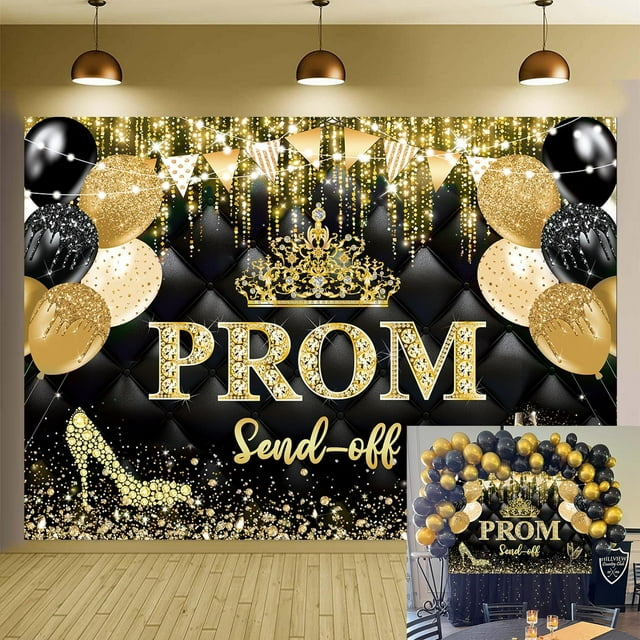 Prom 2025 Backdrop Black and Gold Silver Glitter Prom Send Off ...