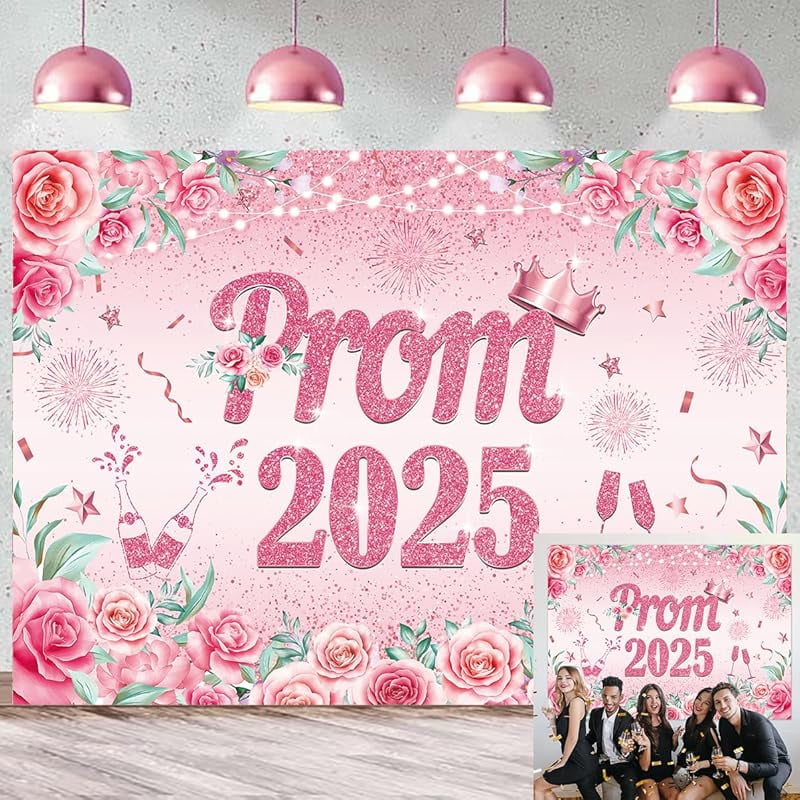 Prom 2025 Backdrop Pink Flowers Prom Night Photography Background 2025 ...