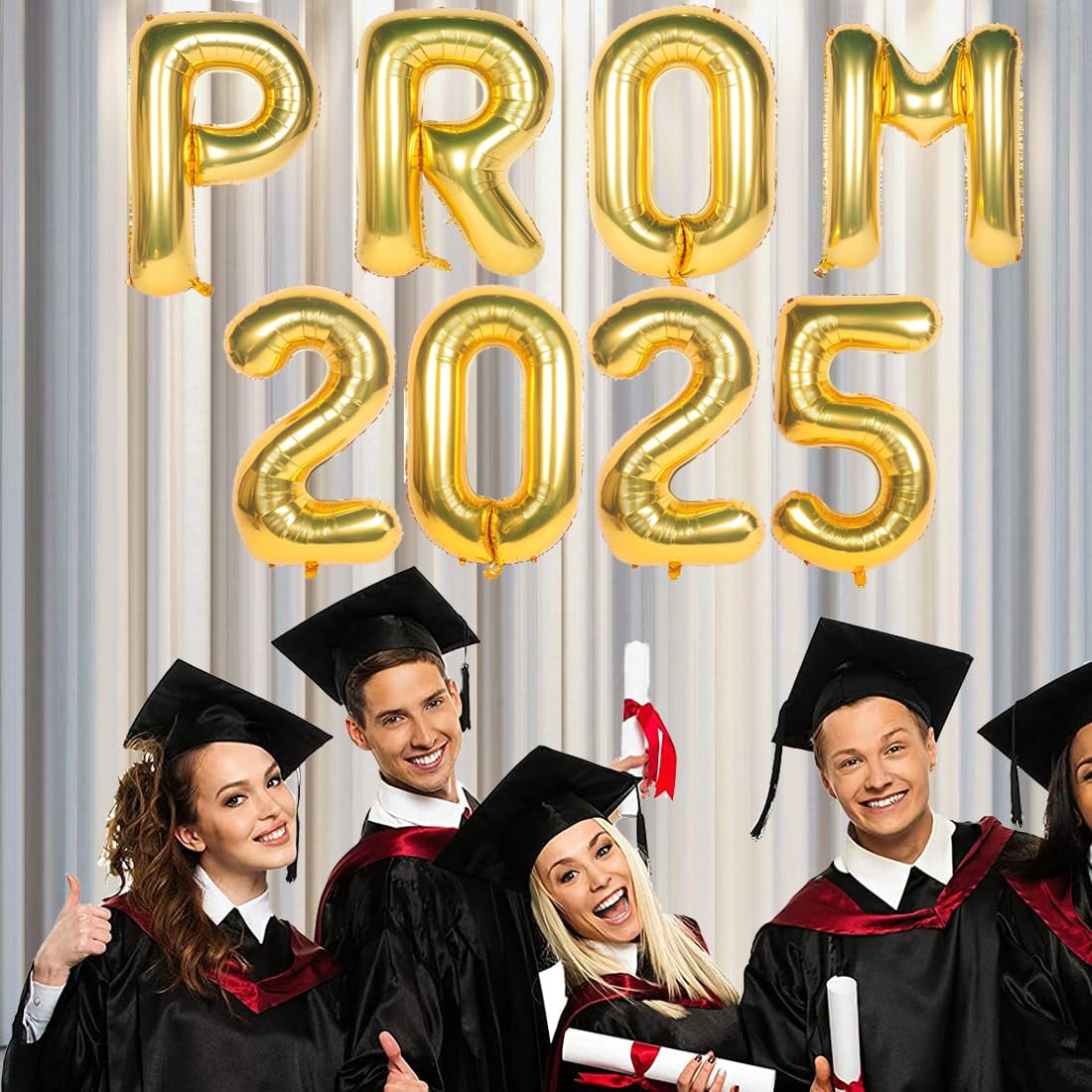 Prom 2025 Balloons AJH3 Gold Prom 2025 Banner 16 inch Mylar letter ...