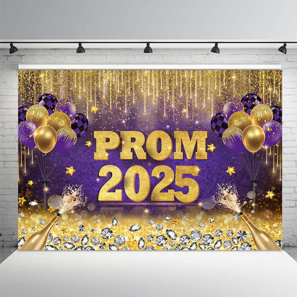 Prom 2025 Congrats Grad Backdrop Purple Gold Graduation Photography Background Class of 2025 ...