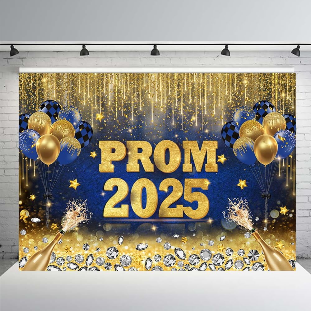 Prom 2025 Congrats Grad Backdrop Royal Blue Glitter Graduation ...